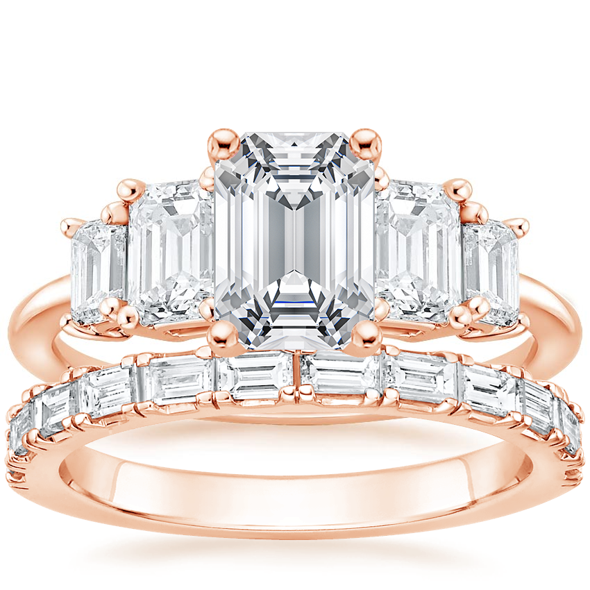 14K Rose Gold Luxe Rhiannon Five Stone Diamond Ring with Gemma Baguette ...