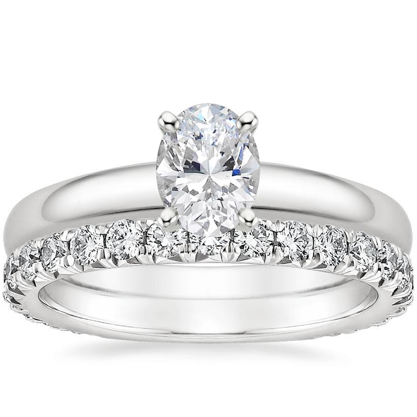 18K White Gold 3mm Comfort Fit Ring with Luxe Sienna Diamond Ring (5/8 ...