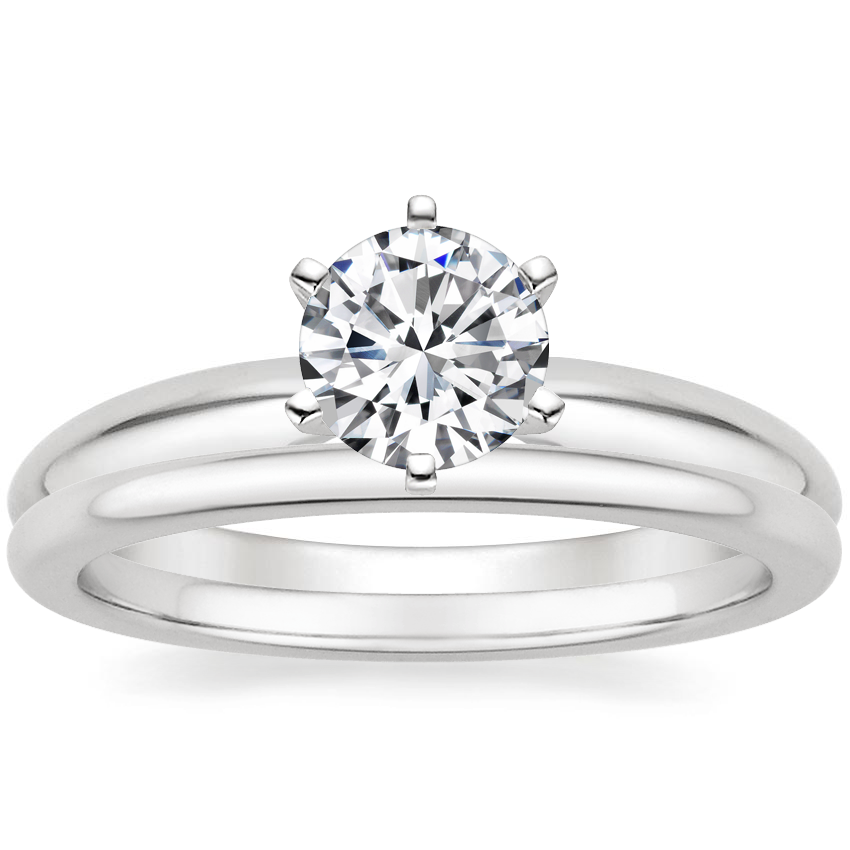 Six-Prong Classic Ring with Petite Comfort Fit Wedding Ring in 18K ...