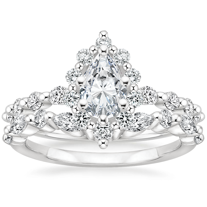 18K White Gold Marseille Halo Diamond Ring 1 2 ct. tw. with Curved Versailles Diamond Ring