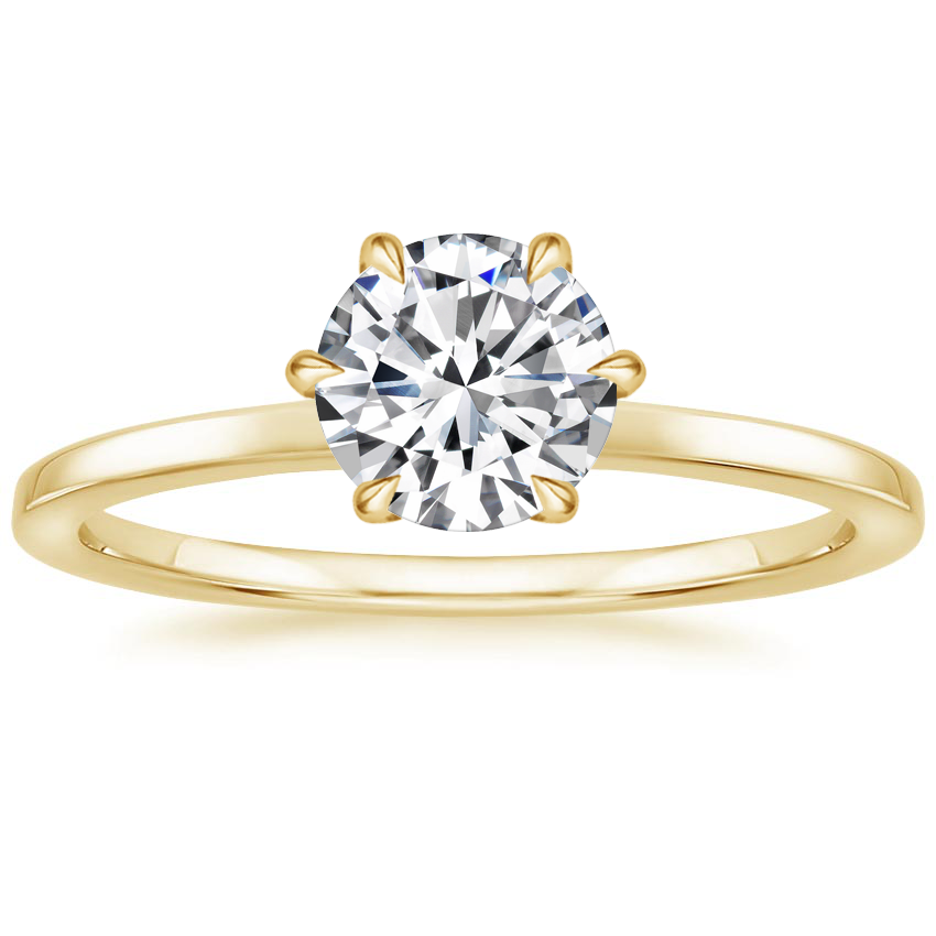 18K Yellow Gold Secret Halo Six-Prong Diamond Ring