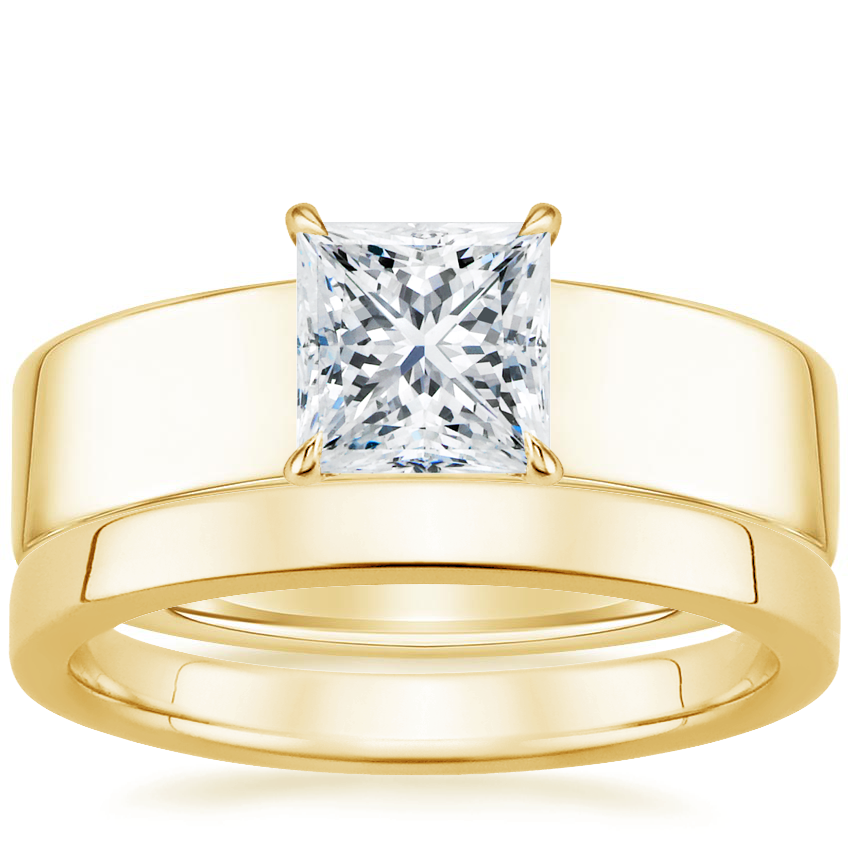 18K Yellow Gold Alden Diamond Ring with 2.5mm Quattro Wedding Ring ...