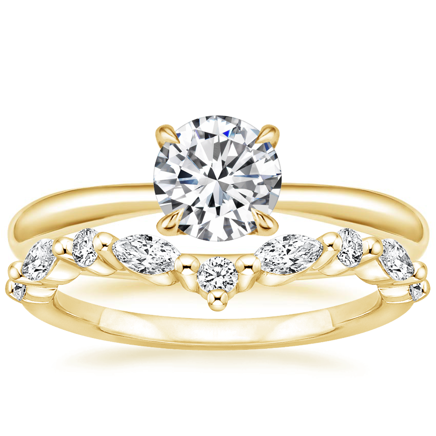 Freesia Ring with Curved Versailles Diamond Ring in 18K Yellow Gold ...