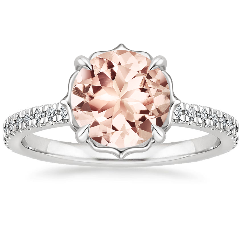 Morganite Magnolia Diamond Ring in 18K White Gold