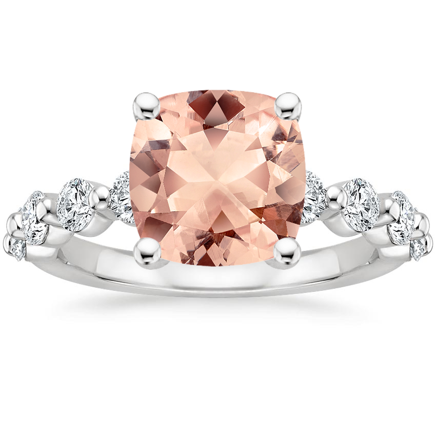 Morganite Monaco Diamond Ring (2/3 ct. tw.) in 18K White Gold