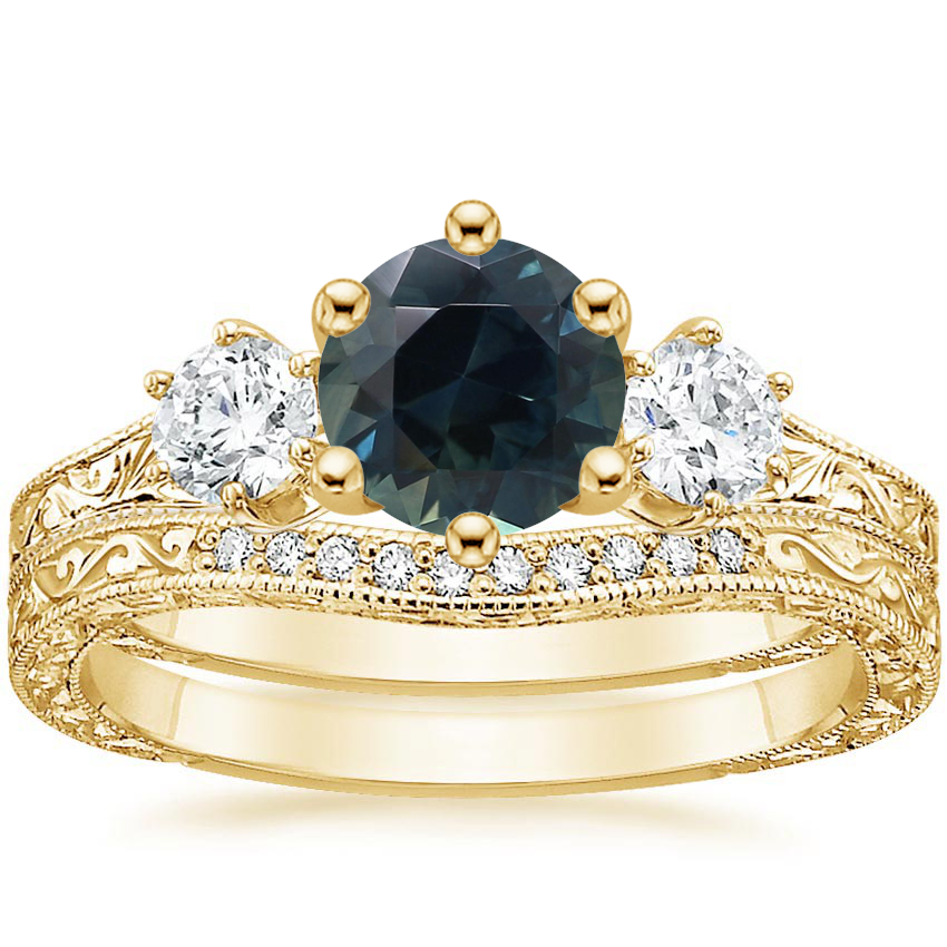 Sapphire Three Stone Hudson Bridal Set (1/3 ct. tw.) in 18K Yellow Gold ...