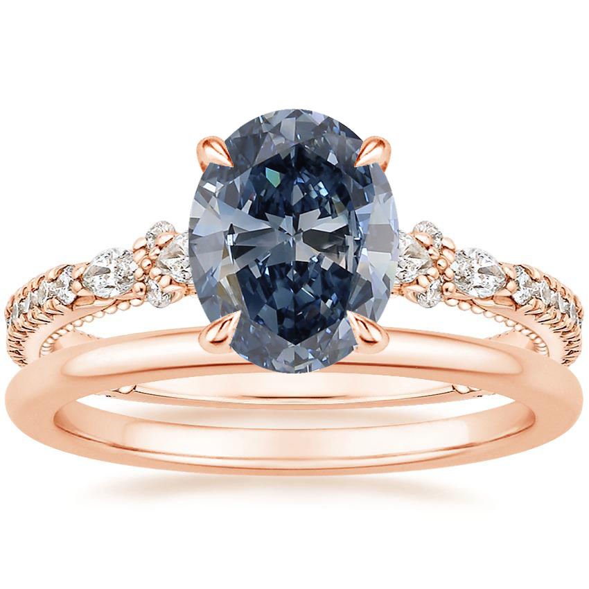 14K Rose Gold Primrose Diamond Ring with Petite Comfort Fit Wedding Ring