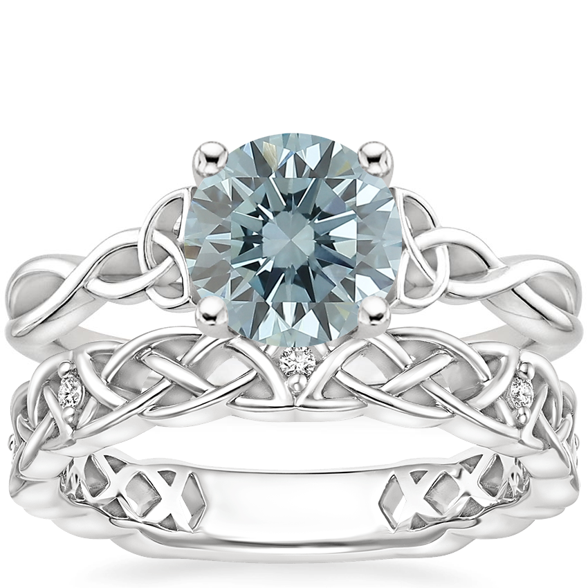 18K White Gold Entwined Celtic Love Knot Ring with Celtic Knot Diamond Ring