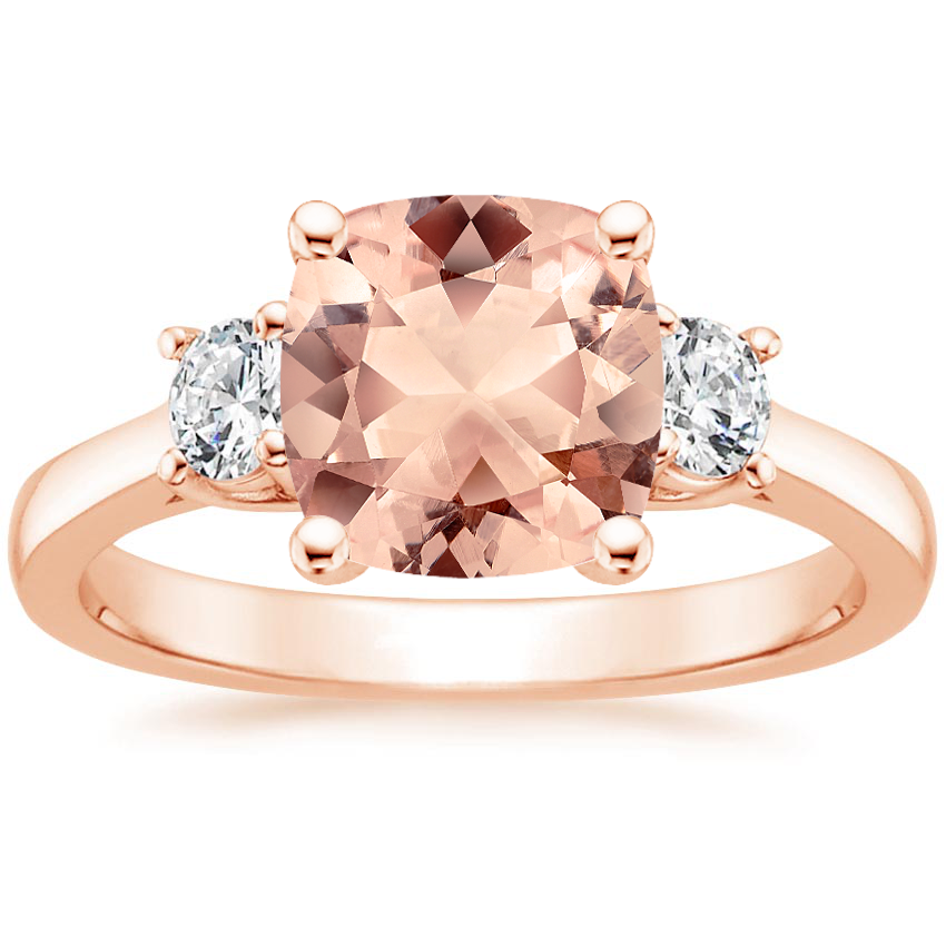 Morganite Petite Three Stone Trellis Diamond Ring (1/3 ct. tw.) in 14K ...