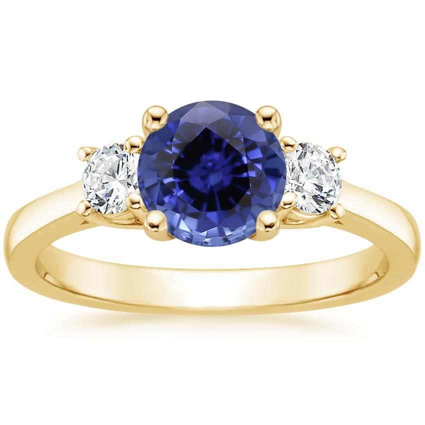 Sapphire Petite Three Stone Trellis Diamond Ring (1/3 ct. tw.) in 18K ...
