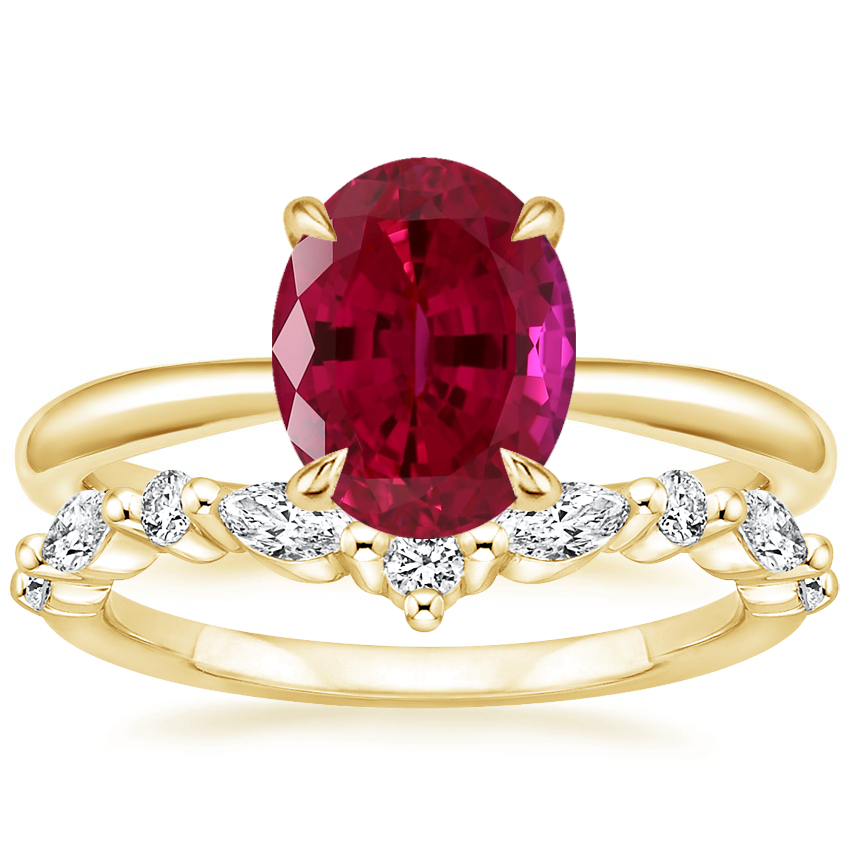 18K Yellow Gold Freesia Ring with Curved Versailles Diamond Ring