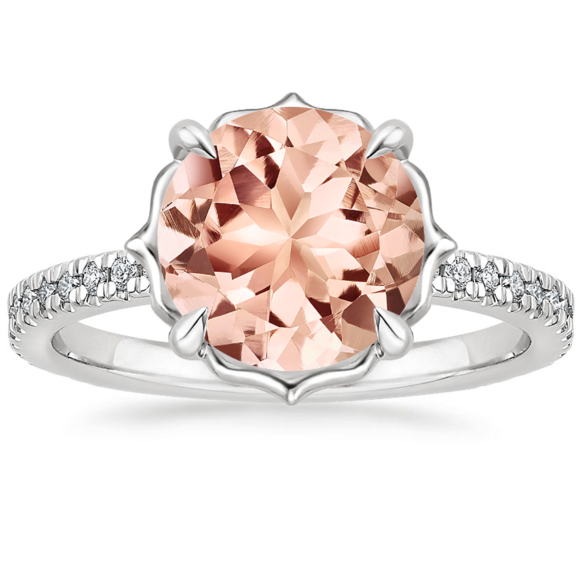 Morganite Magnolia Diamond Ring in 18K White Gold