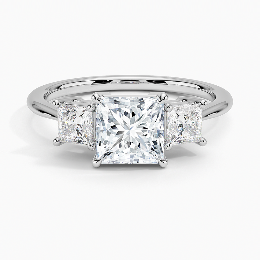 18K Yellow Gold Princess Cut Three Stone Diamond Ring