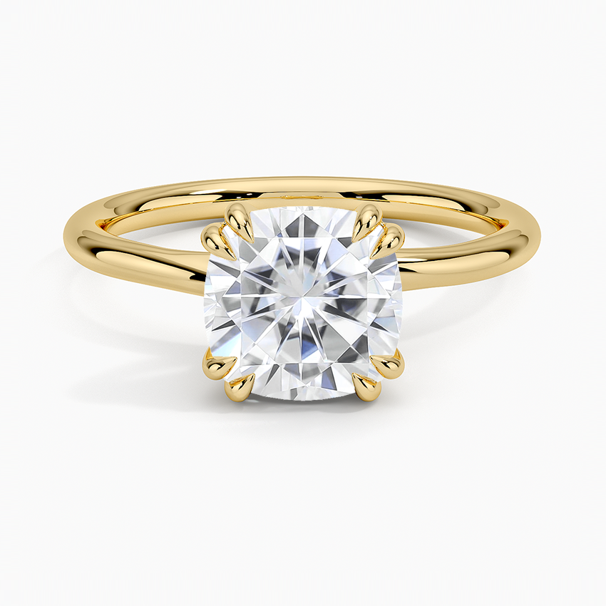 Moissanite Dulce Double Claw Prong Solitaire Ring in 18K Yellow Gold