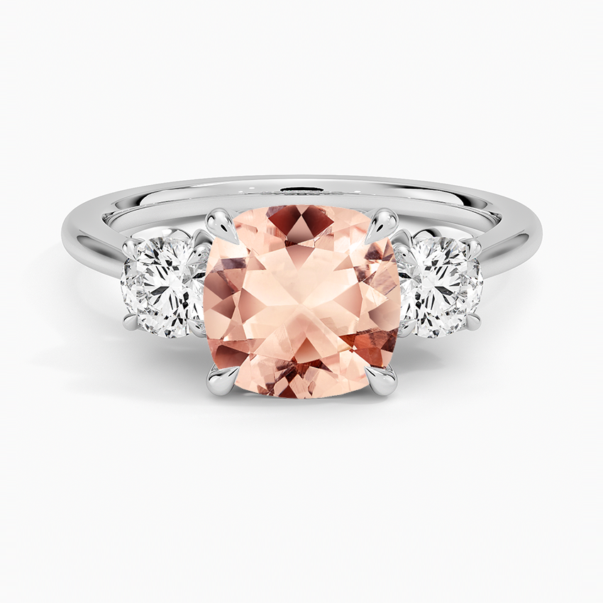 Morganite Petal Three Stone Diamond Engagement Ring 2 3 ct. tw. Platinum