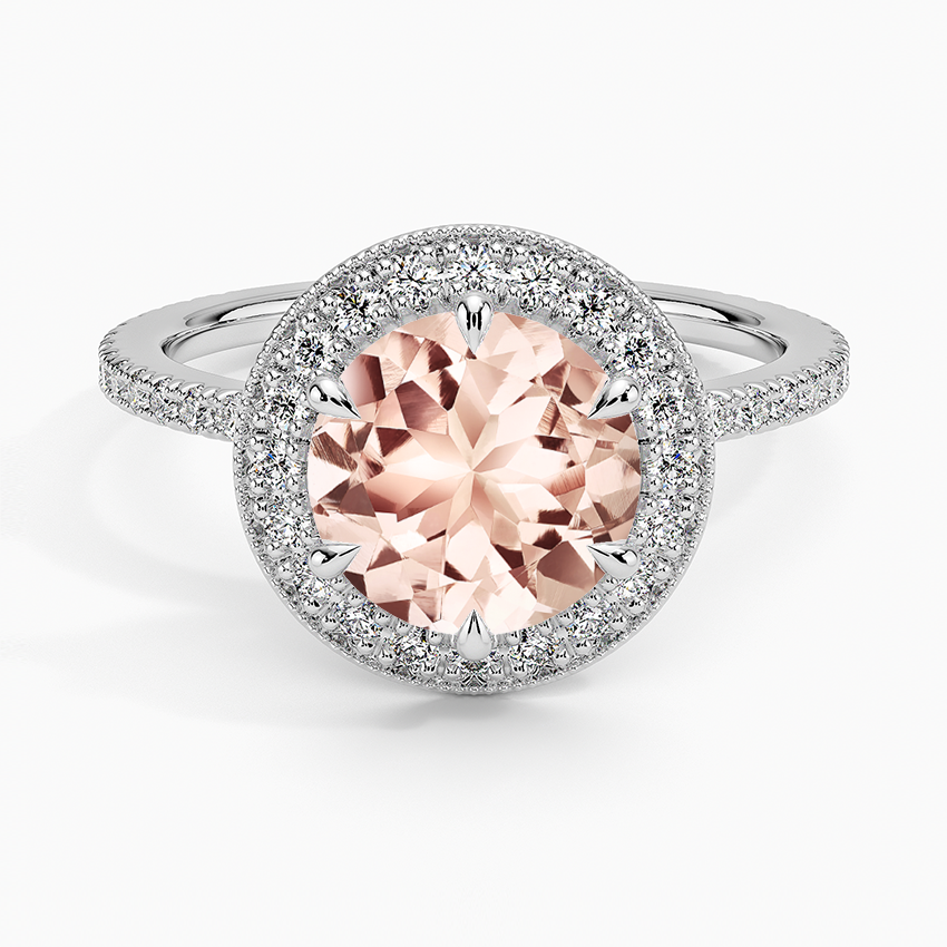 Morganite Vintage Waverly Halo Diamond Ring (1/2 ct. tw.) in 18K White Gold