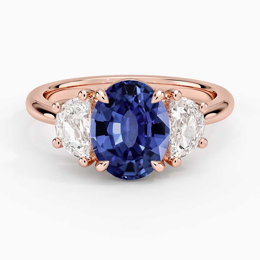 Sapphire Half Moon Three Stone Diamond Ring (1/2 ct. tw.) in 14K Rose ...