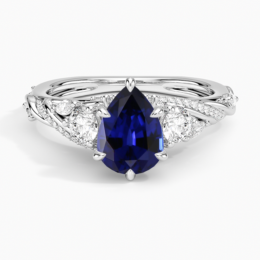 Lab Grown Sapphire Begonia Vine Three Stone Lab Diamond Ring (2/3 ct ...