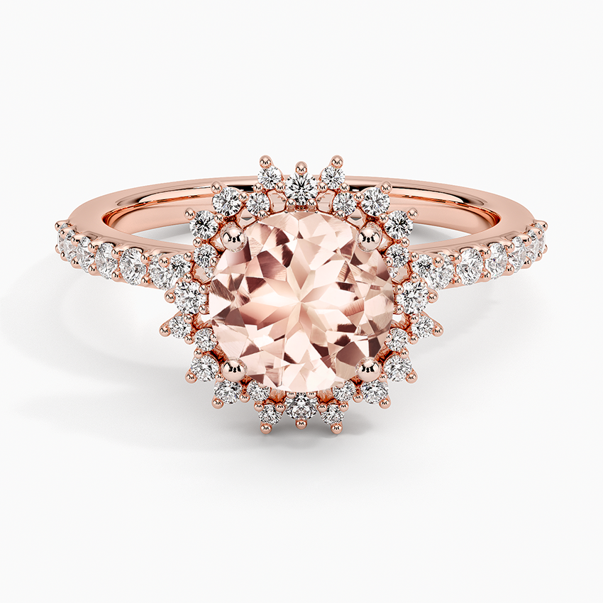 Morganite Twilight Halo Diamond Ring in 14K Rose Gold