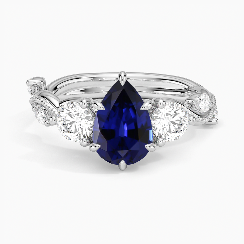 Lab Grown Sapphire Vintage Secret Garden Three Stone Lab Diamond Ring ...