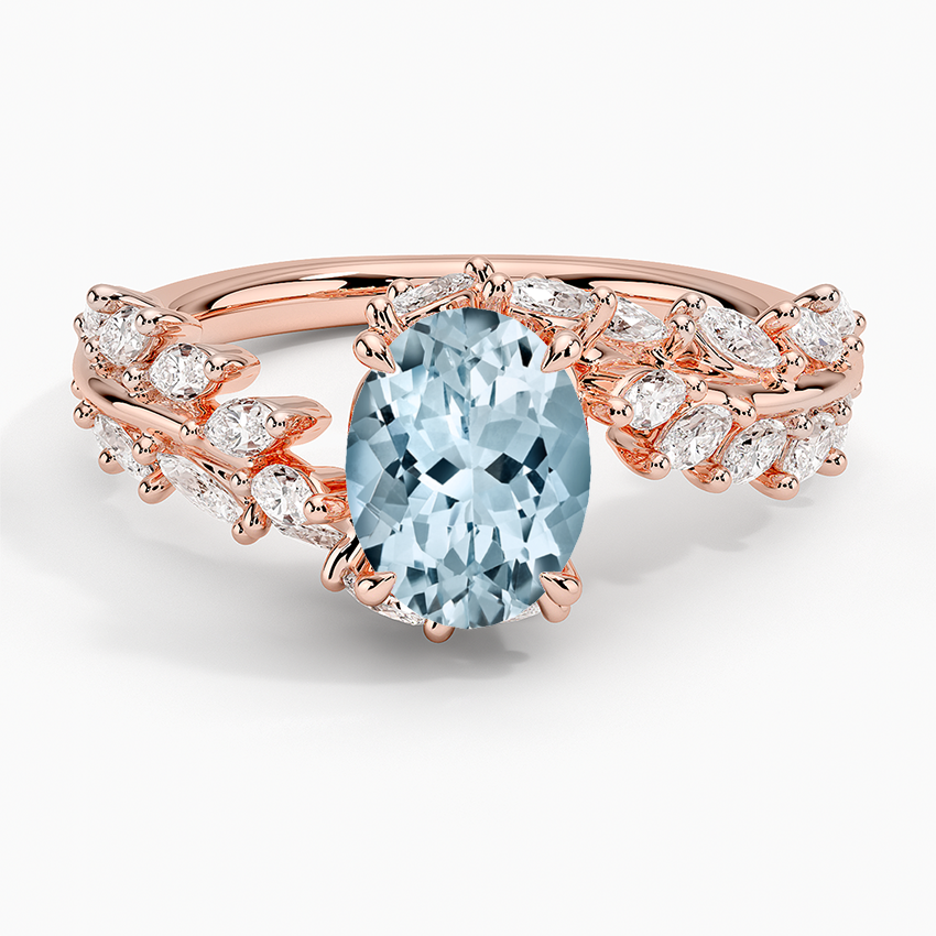 Aquamarine Winding Ivy Diamond Ring (3/4 ct. tw.) in 14K Rose Gold