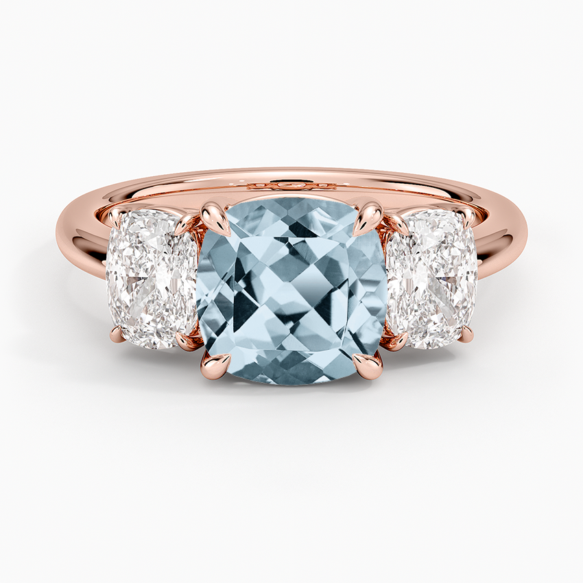Aquamarine Luxe Faye Elongated Cushion Three Stone Diamond Ring (1 ct ...