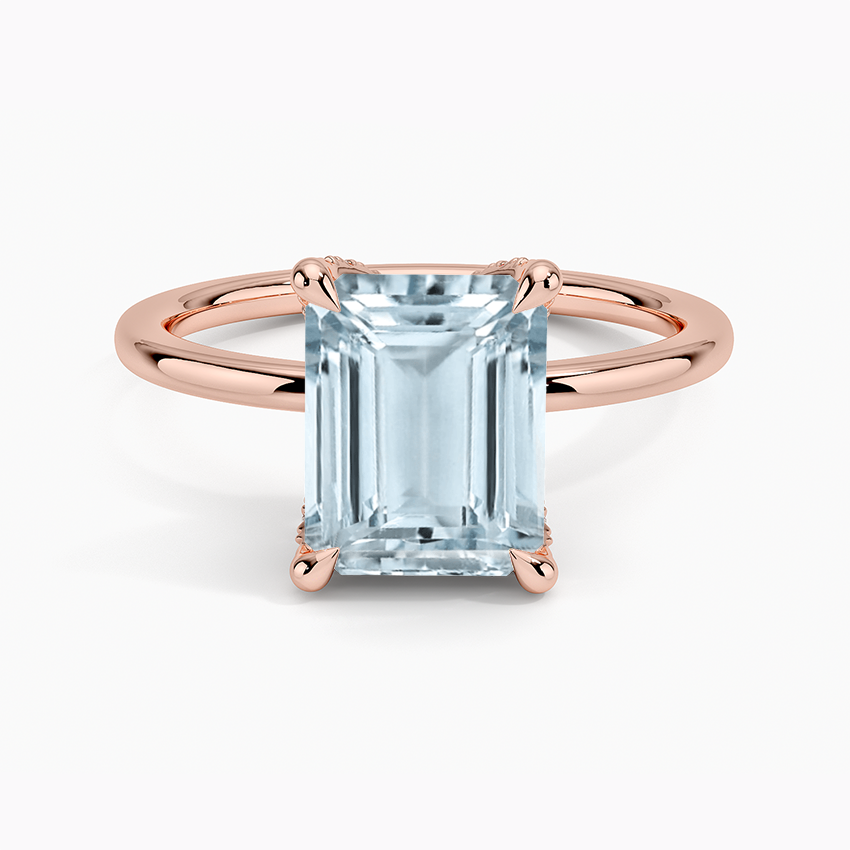 Aquamarine Adorned Petite Elodie Diamond Ring in 14K Rose Gold