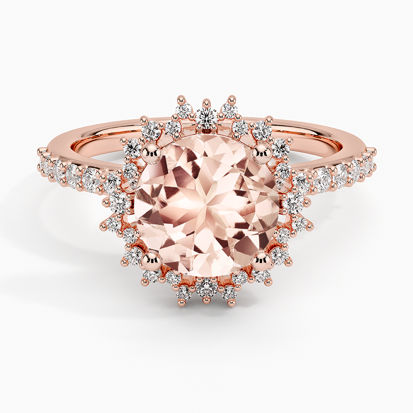 Morganite Twilight Halo Diamond Ring in 14K Rose Gold