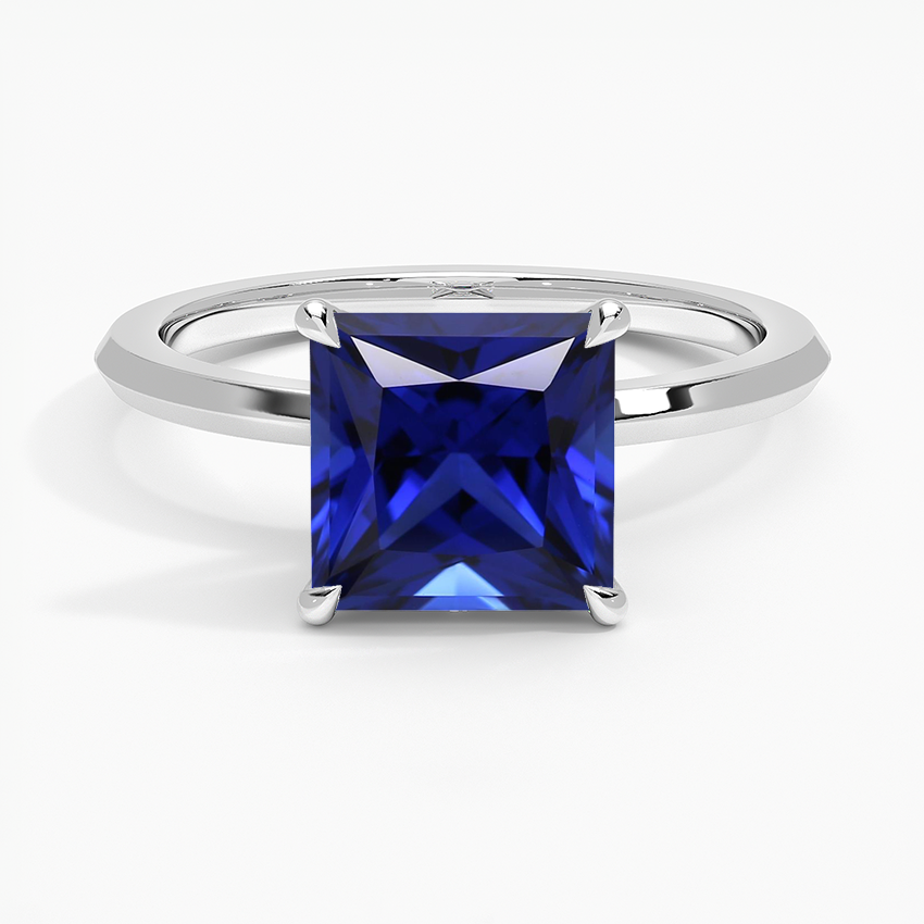 Lab Grown Sapphire Hazel Solitaire Ring in 18K White Gold