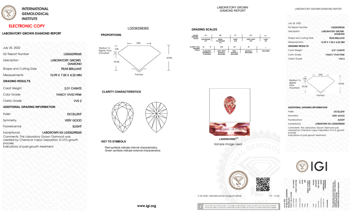 2.01 Ct. Fancy Vivid Pink Pear Lab Created Diamond | 6112047A
