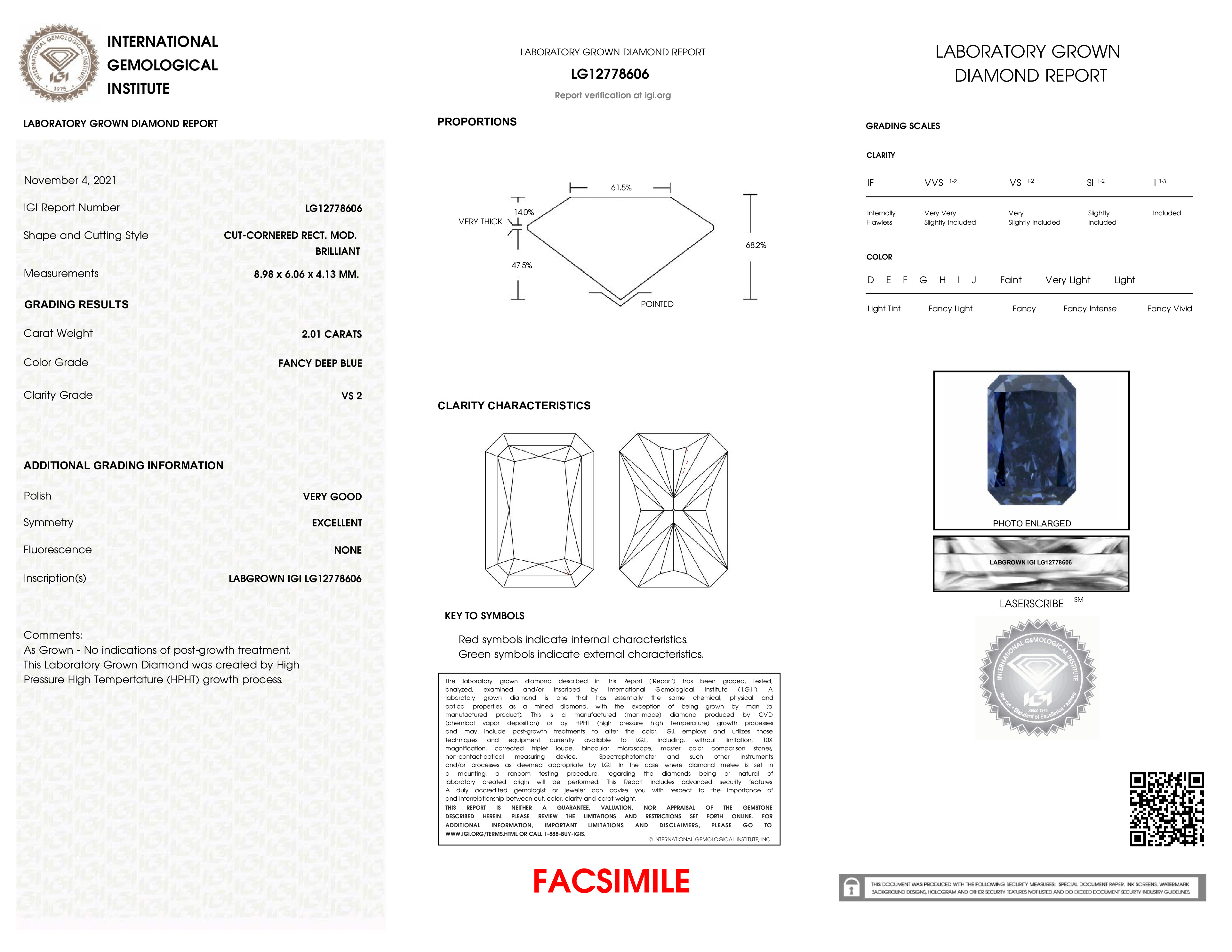 2.01 Ct. Fancy Deep Blue Radiant Lab Created Diamond | 5950368Y