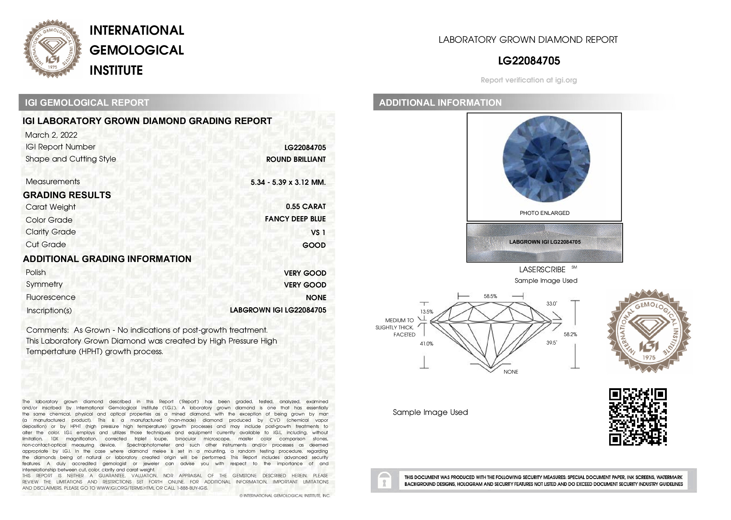 0.55 Ct. Fancy Deep Blue Round Lab Created Diamond | 5950513Y