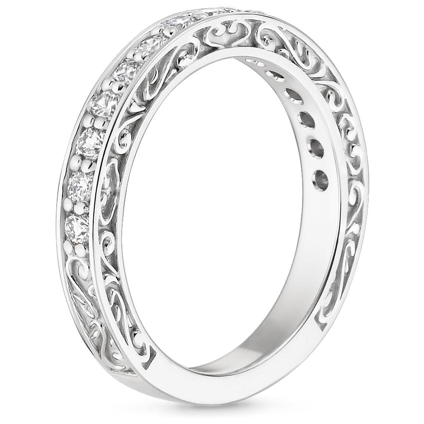18K White Gold Aberdeen Diamond Ring with Antique Scroll Diamond Ring ...