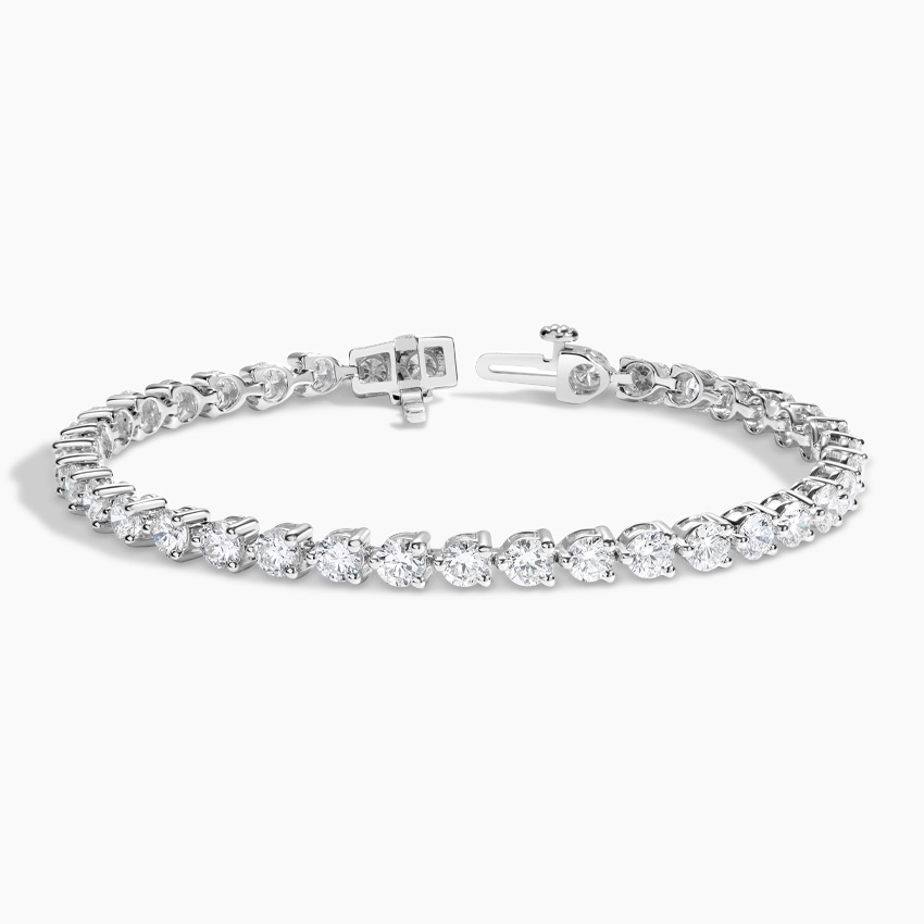 18k White Gold Three Prong Lab Created Diamond Tennis Bracelet 7 Ct