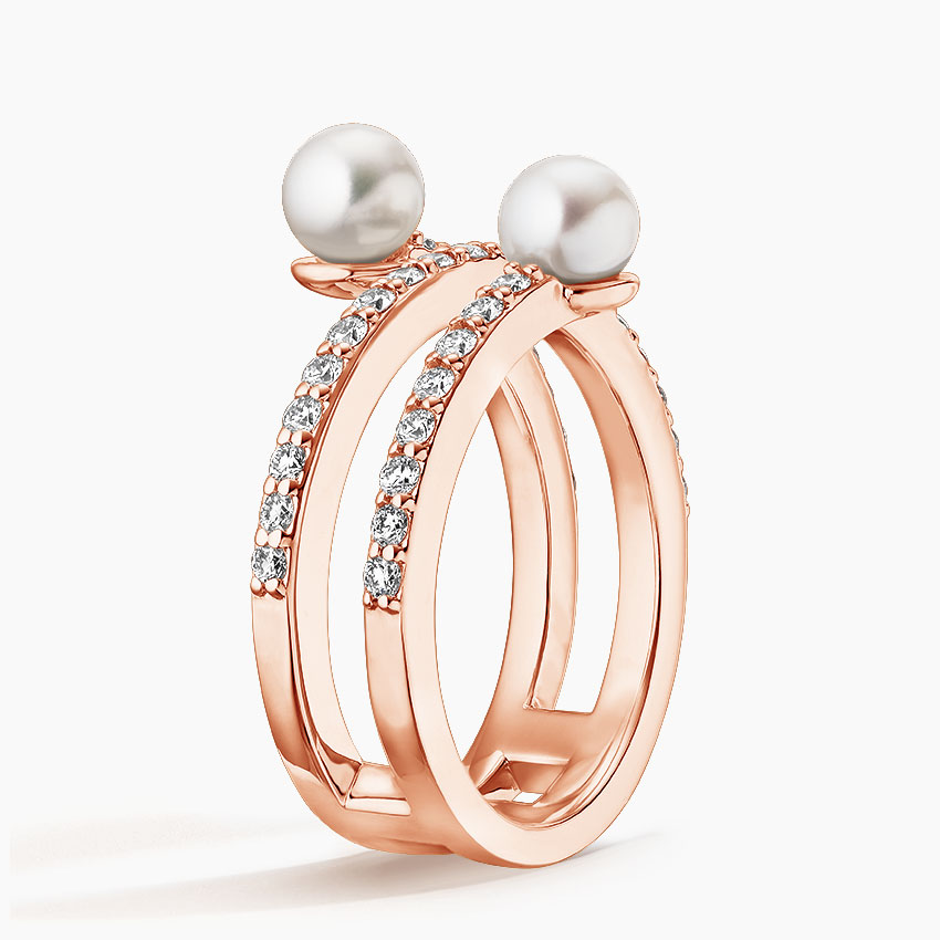 Cosima Cultured Pearl and Diamond Wrap Ring in 14K Rose Gold ...