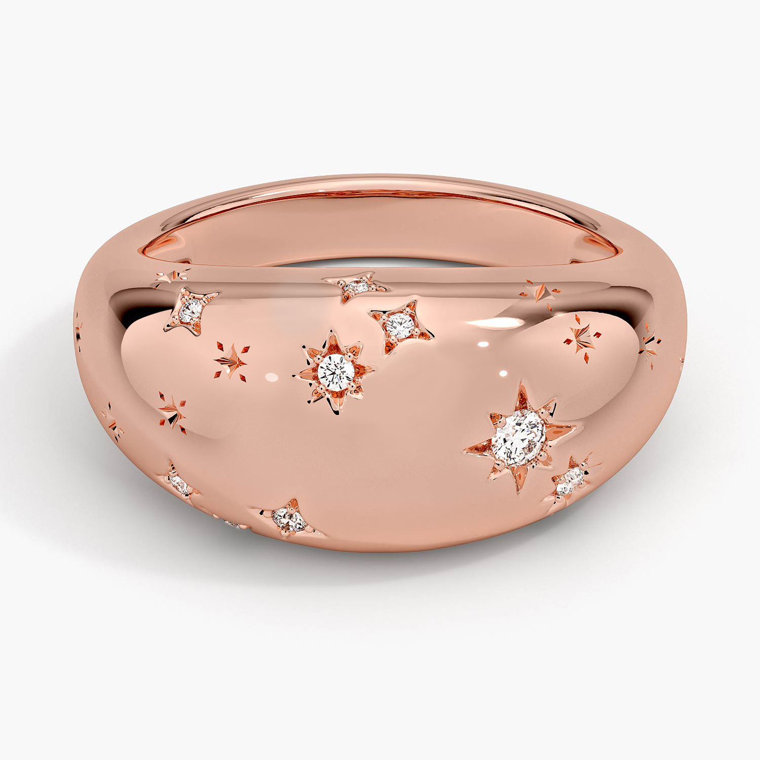 Libra Zodiac Constellation Diamond Dome Ring in 14K Rose Gold
