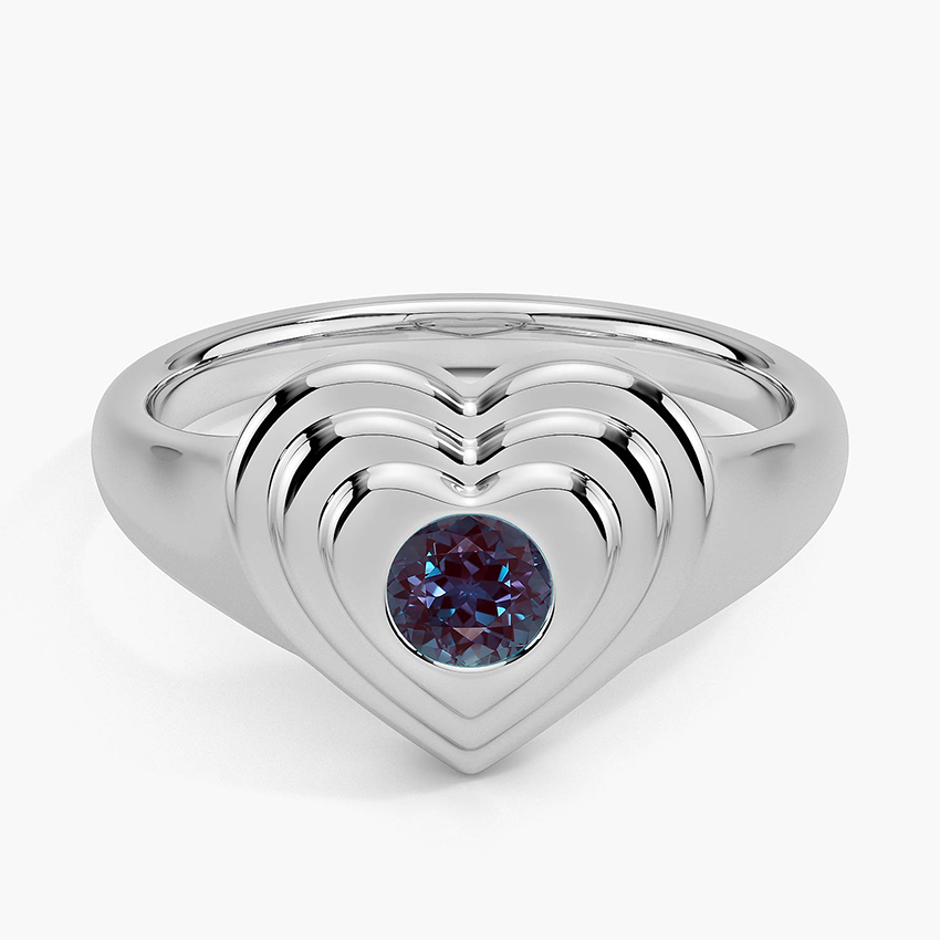 Lab Alexandrite Heart Signet Ring