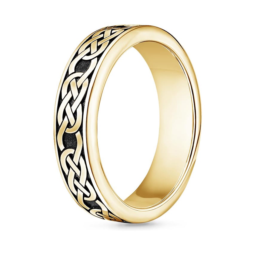 Black Rhodium Celtic Eternity Knot 6mm Wedding Ring in 18K Yellow Gold