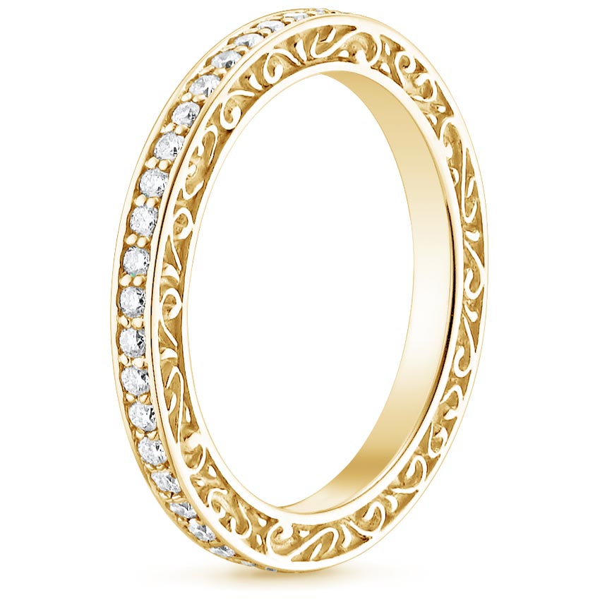 18K Yellow Gold Antique Scroll Diamond Ring (1/3 ct. tw.) with Delicate ...