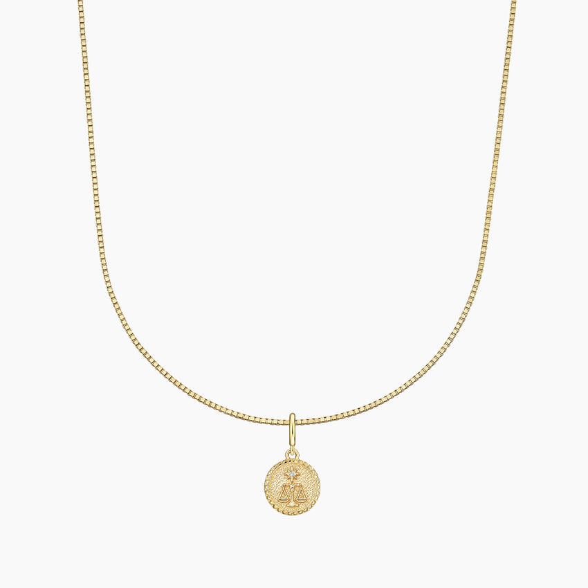 Zodiac Diamond Libra Charm with Riley 16 in. Box Chain Necklace (0.75mm ...