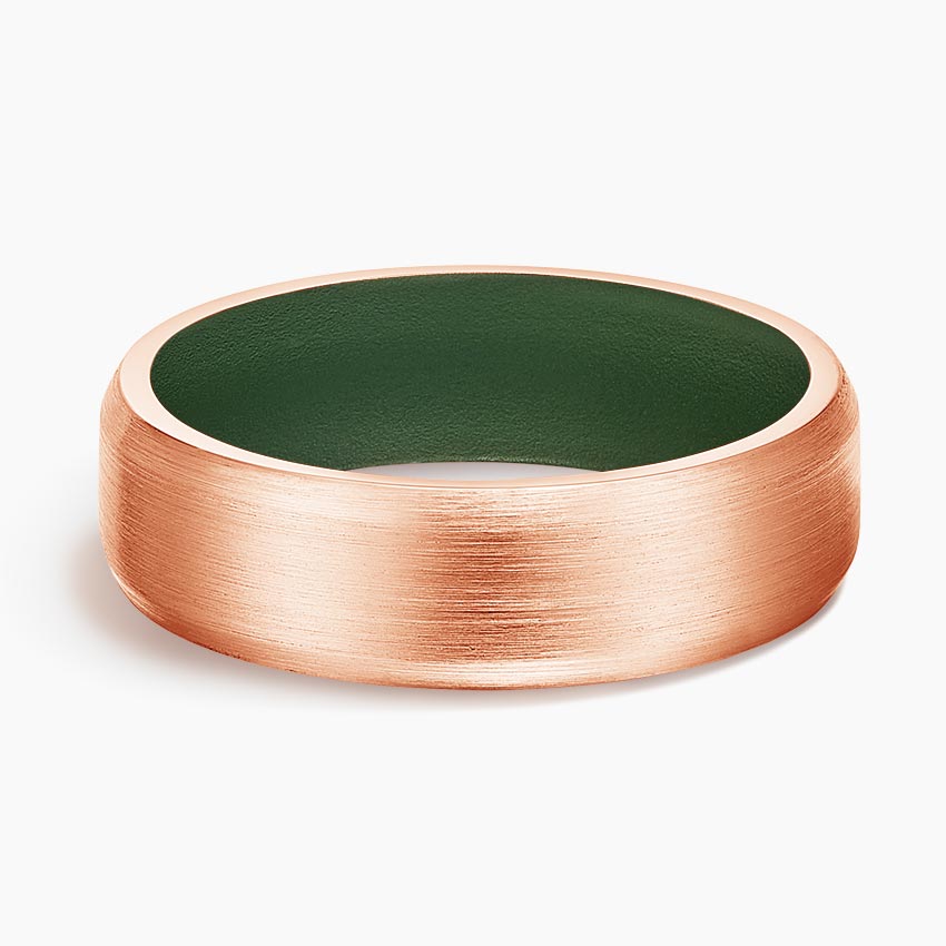 Beveled Edge Matte Green Cerakote 6.5mm Wedding Ring in 14K Rose Gold