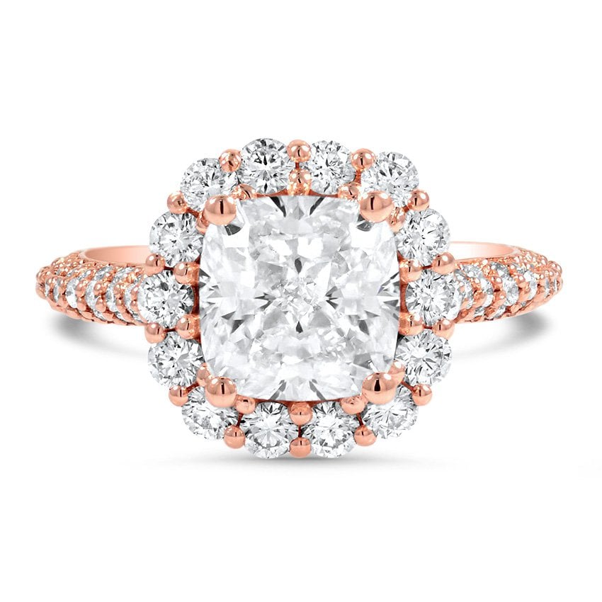 Custom Micropavé Lotus Halo Cushion-Cut Diamond Ring | Brilliant Earth