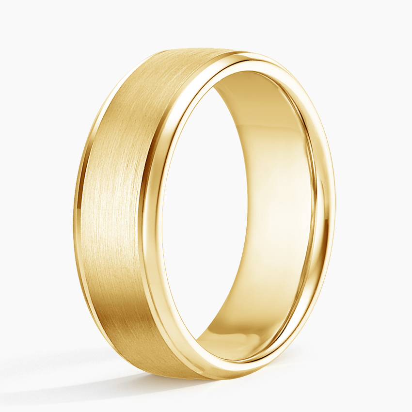 Beveled Edge Matte with Grooves 5mm Wedding Ring in 18K Yellow Gold