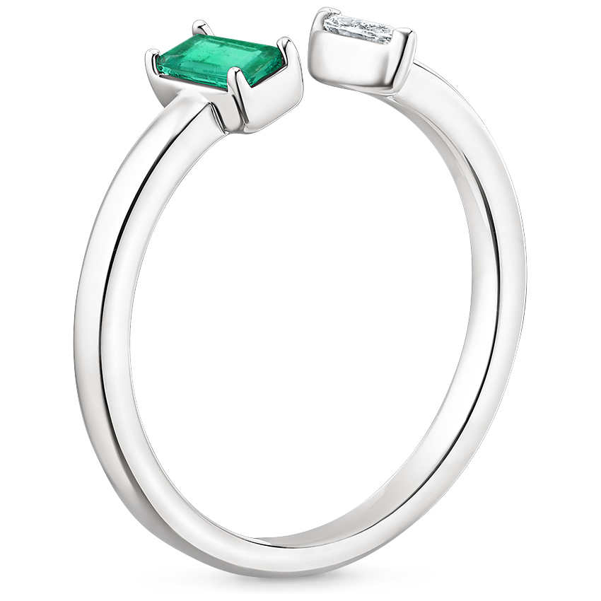 Tess Emerald and Diamond Open Ring in 18K White Gold
