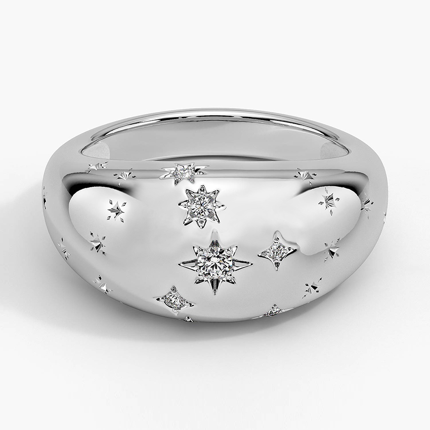Scorpio Zodiac Constellation Diamond Dome Ring in 14K White Gold