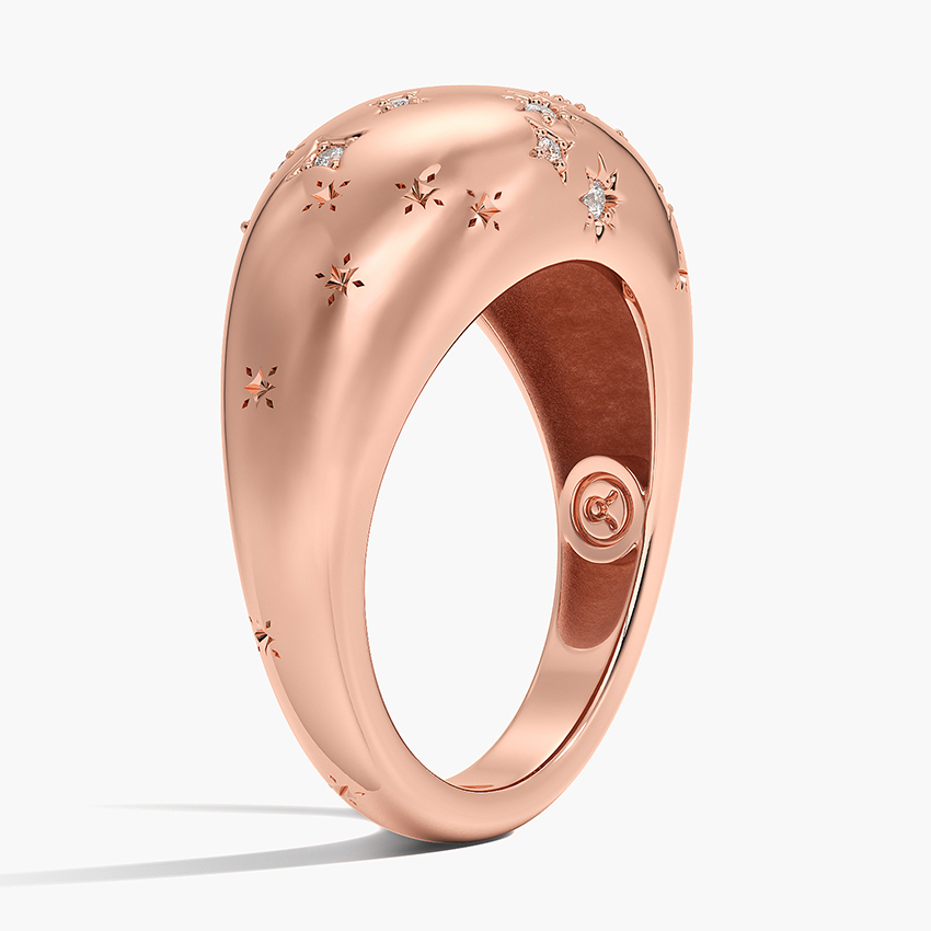 Libra Zodiac Constellation Diamond Dome Ring in 14K Rose Gold