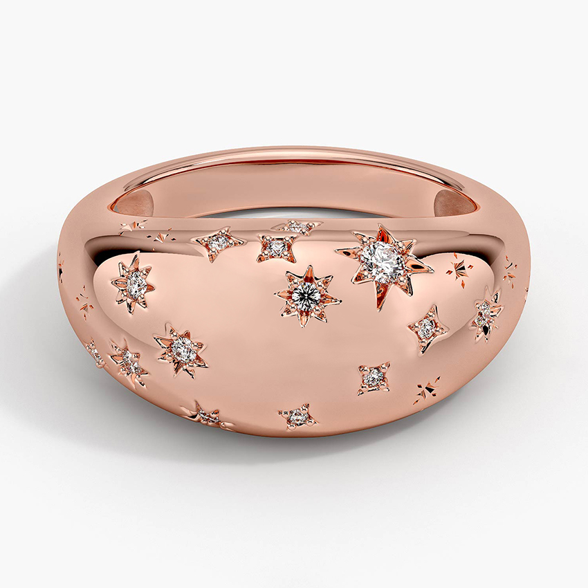 Libra Zodiac Constellation Diamond Dome Ring in 14K Rose Gold