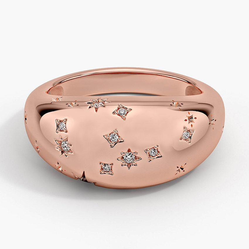 Libra Zodiac Constellation Diamond Dome Ring in 14K Rose Gold