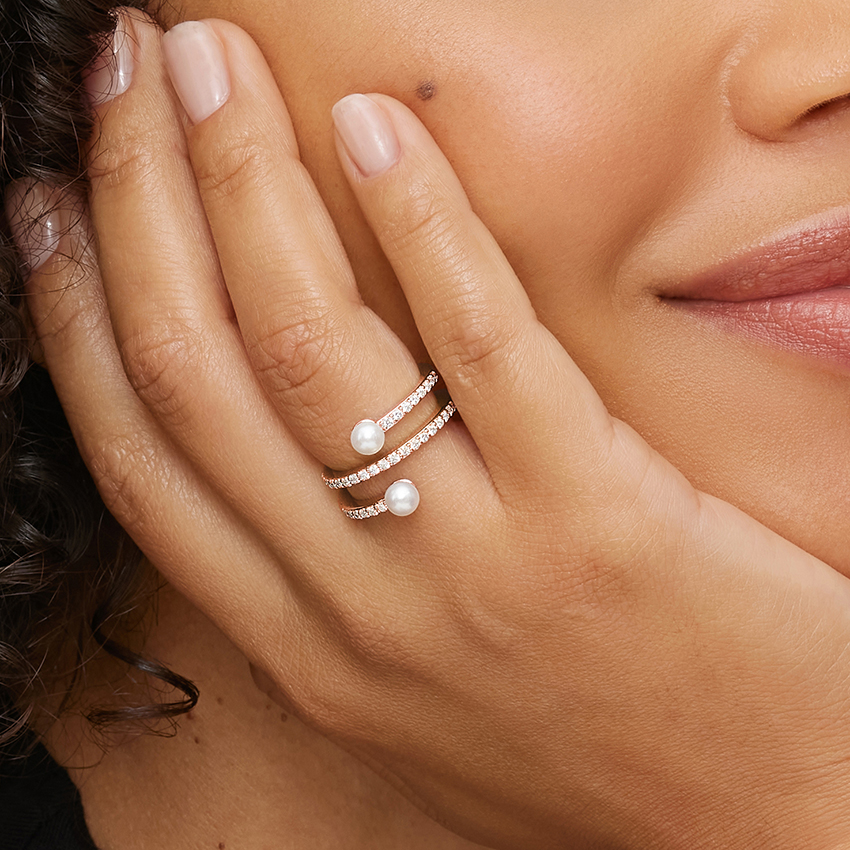 Cosima Cultured Pearl and Diamond Wrap Ring in 14K Rose Gold ...