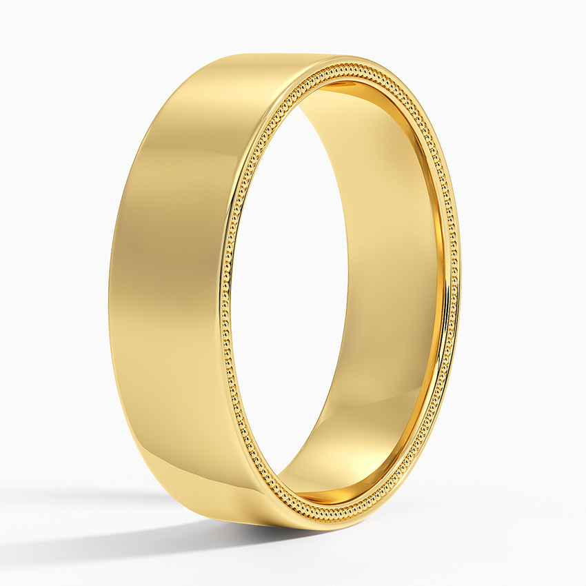 Mojave Milgrain Border 6mm Wedding Ring in 18K Yellow Gold